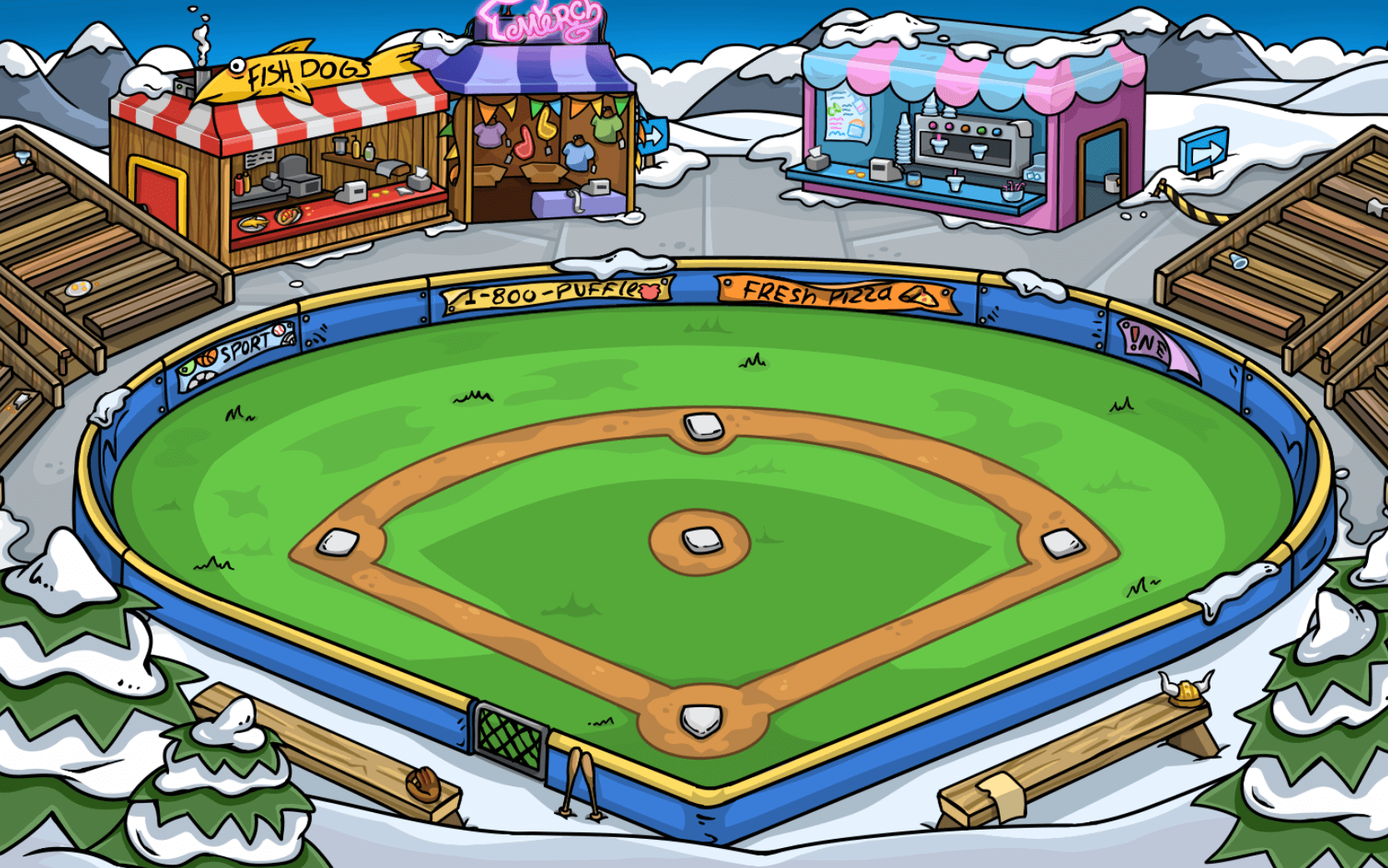 CP Rewritten: Baseball Pitch Stadium Sneak Peek – Club Penguin Mountains